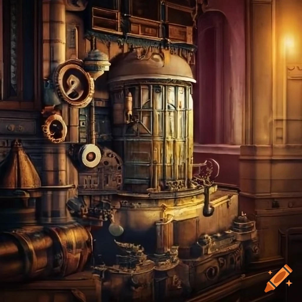 High-detail Steampunk setting with a Victorian hydro pump and eldritch ...