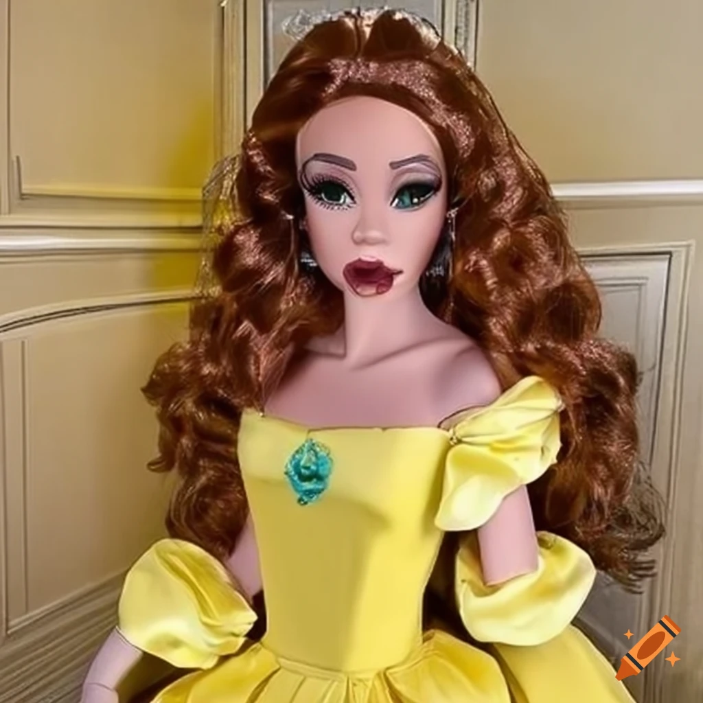 Baddie doll dressed as princess belle with yellow costume and rose accessory on Craiyon