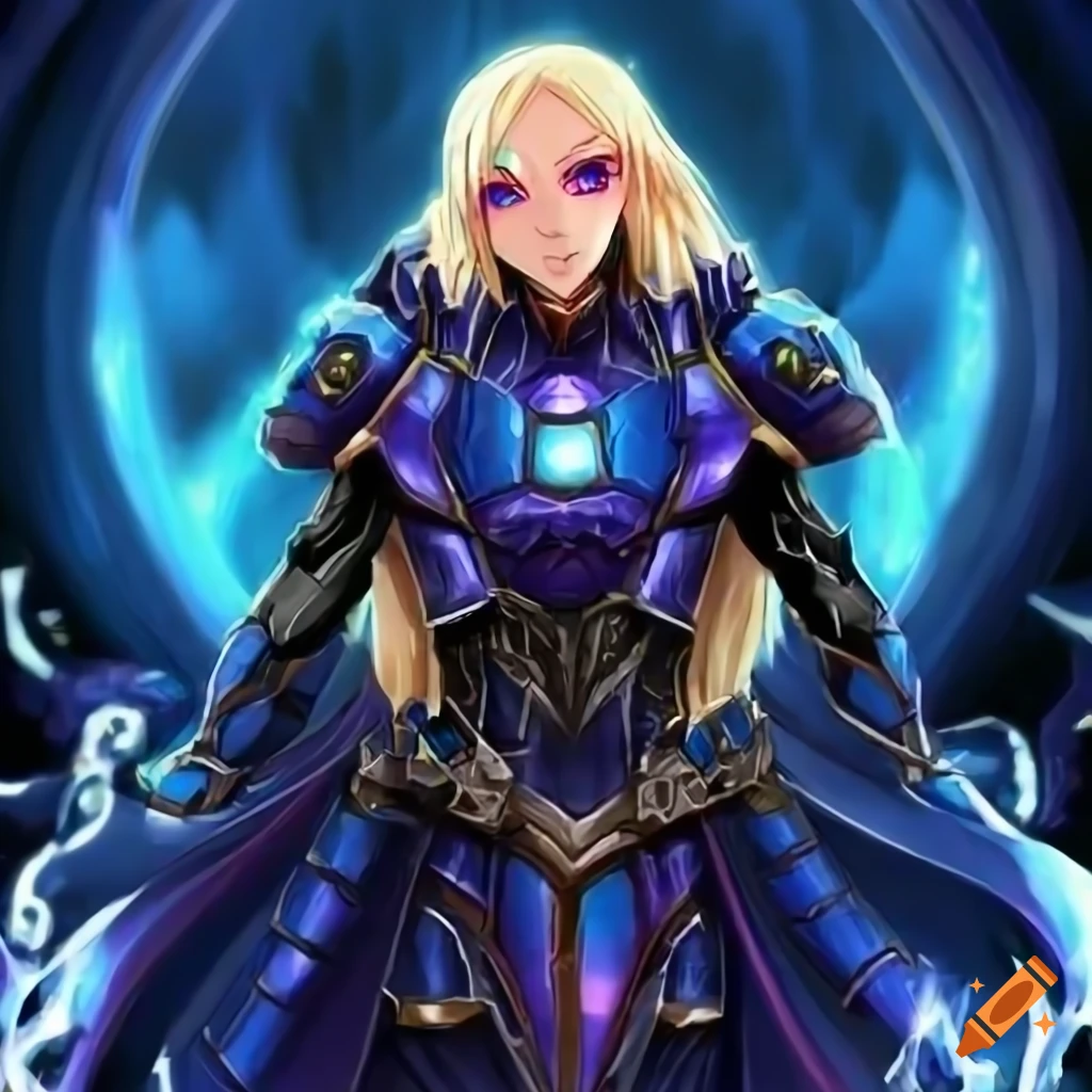 Fantasy Galactic Overlord in blue armor and dark-energy, anime style ...