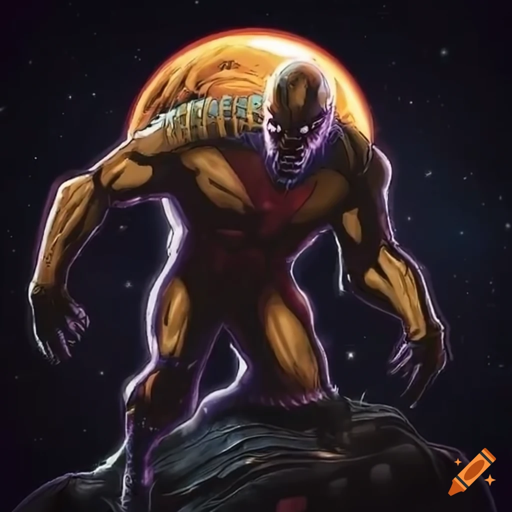 Intergalactic space superhero defeating an alien beast on Craiyon