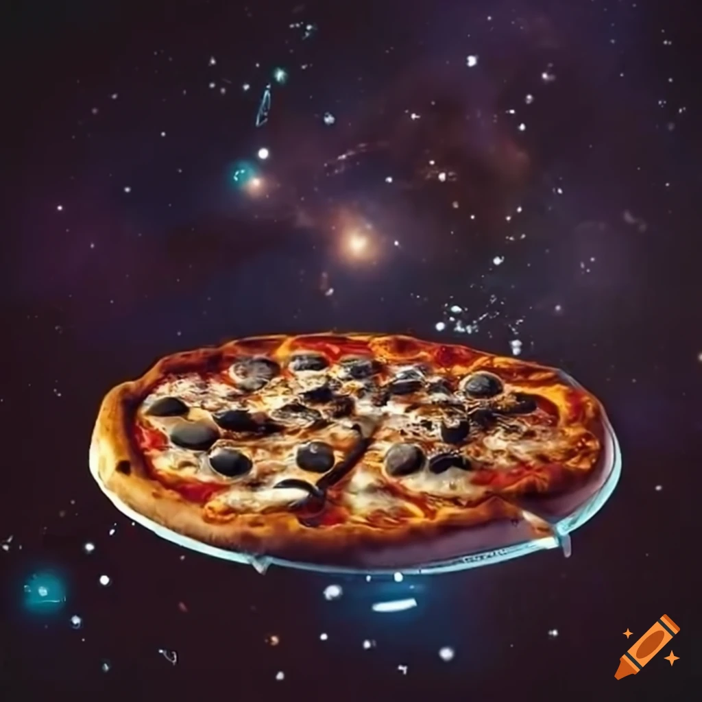 Pizza floating in outer space on Craiyon
