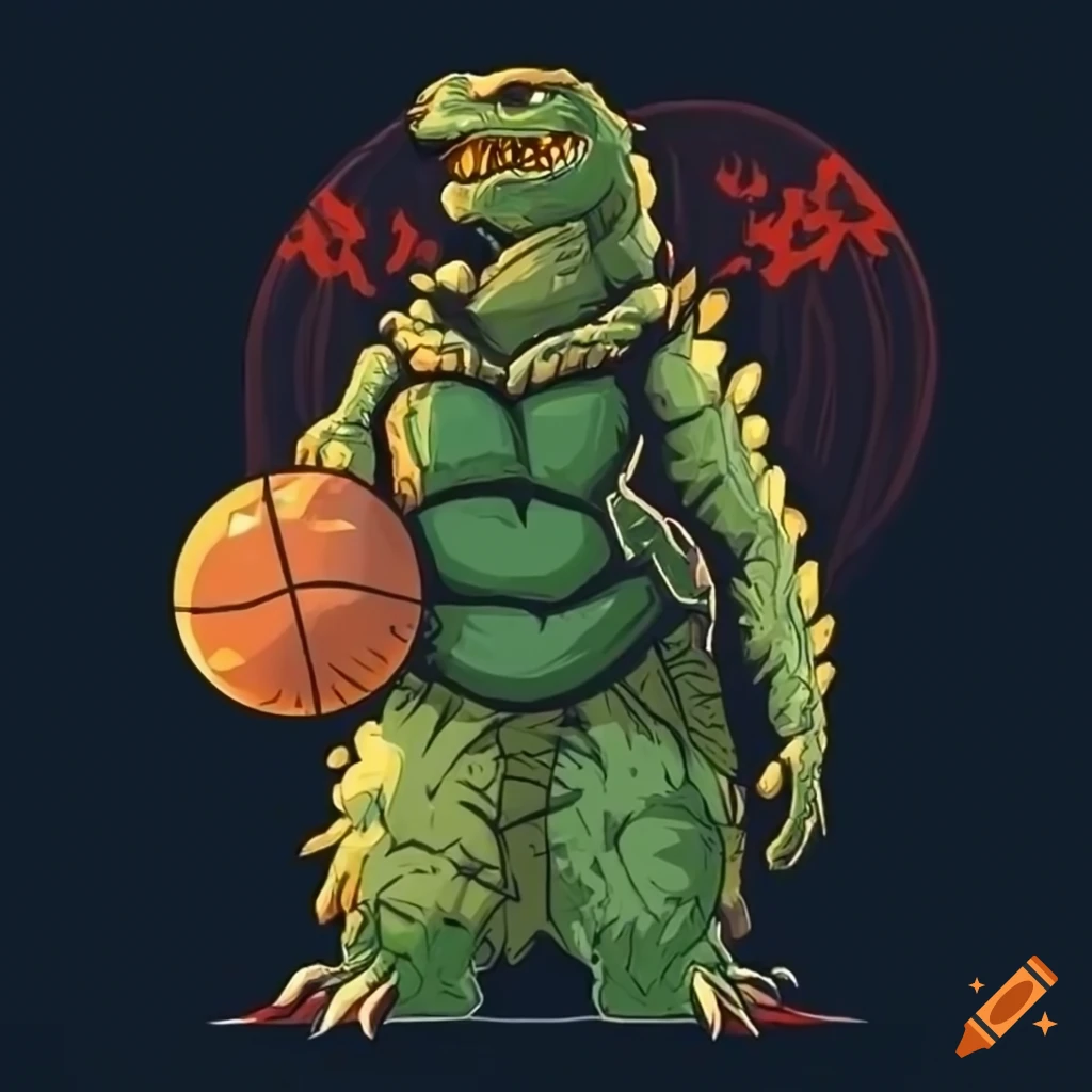 Giant turtle kaiju in basketball jersey for logo design on Craiyon