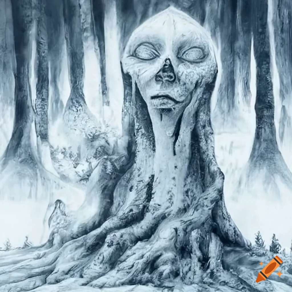 Spell draining life in an icy forest with magical essence on Craiyon