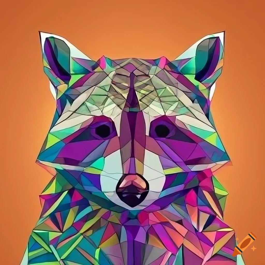 Geometric raccoon portrait in a psychedelic style on Craiyon