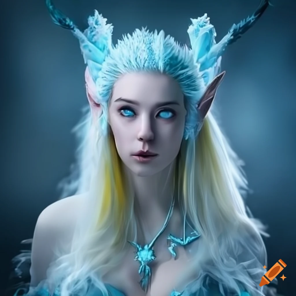 Ice dragon woman with yellow hair and elf ears on Craiyon