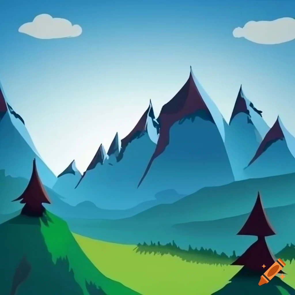 Cartoon mountains illustration on Craiyon