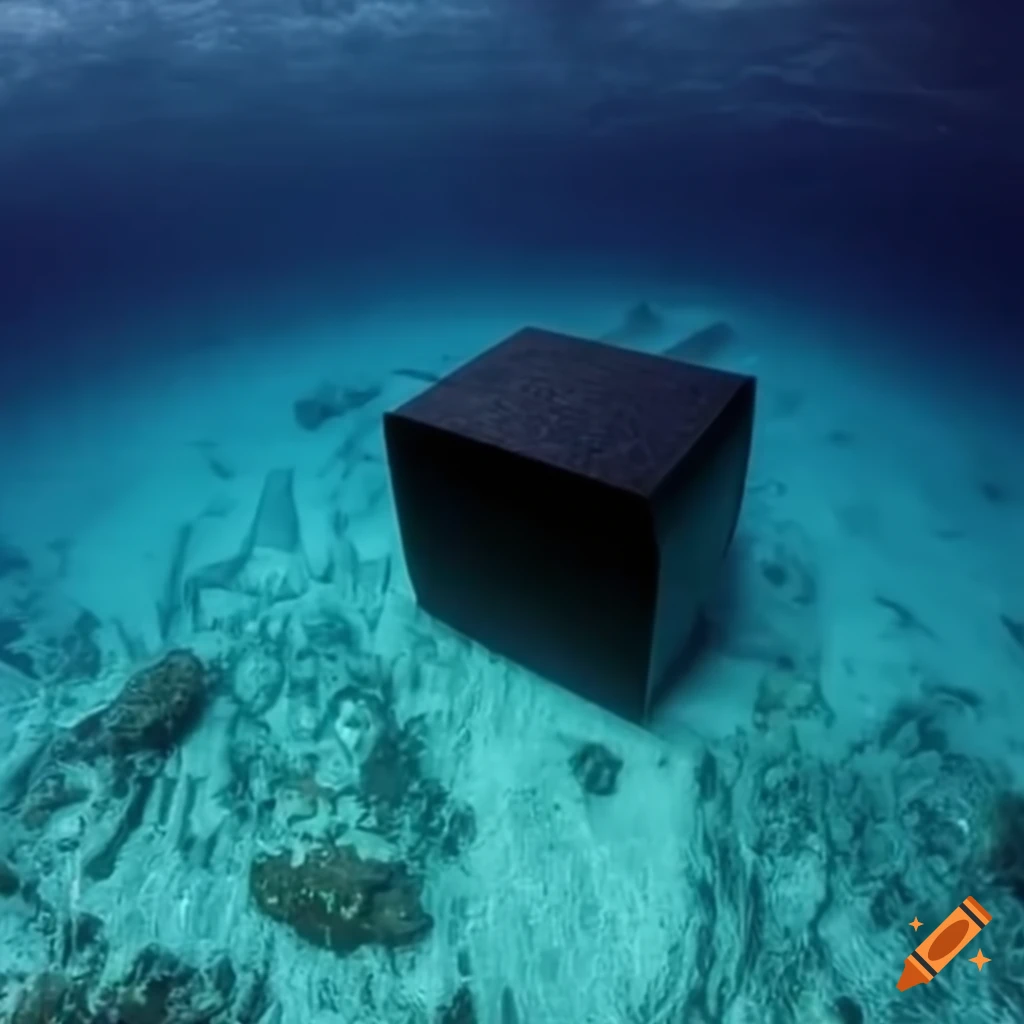 Massive black cube in the ocean where people live on Craiyon
