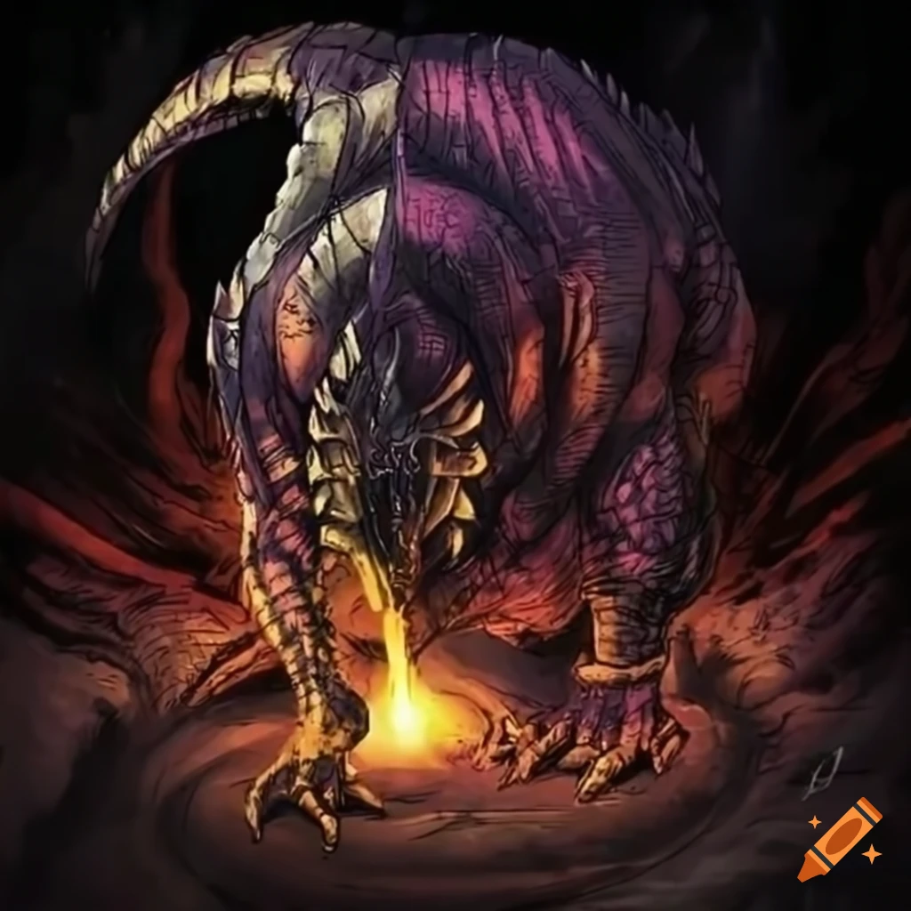 Yu-Gi-Oh! Kazuki Takahashi art depicting a huge dinosaur boss from Dark ...