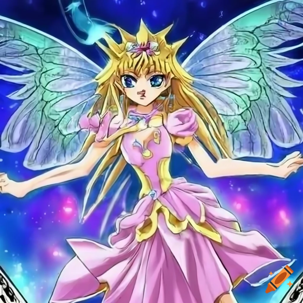 Bright-eyed angelic fairy princess with a beautiful smile and open arms ...