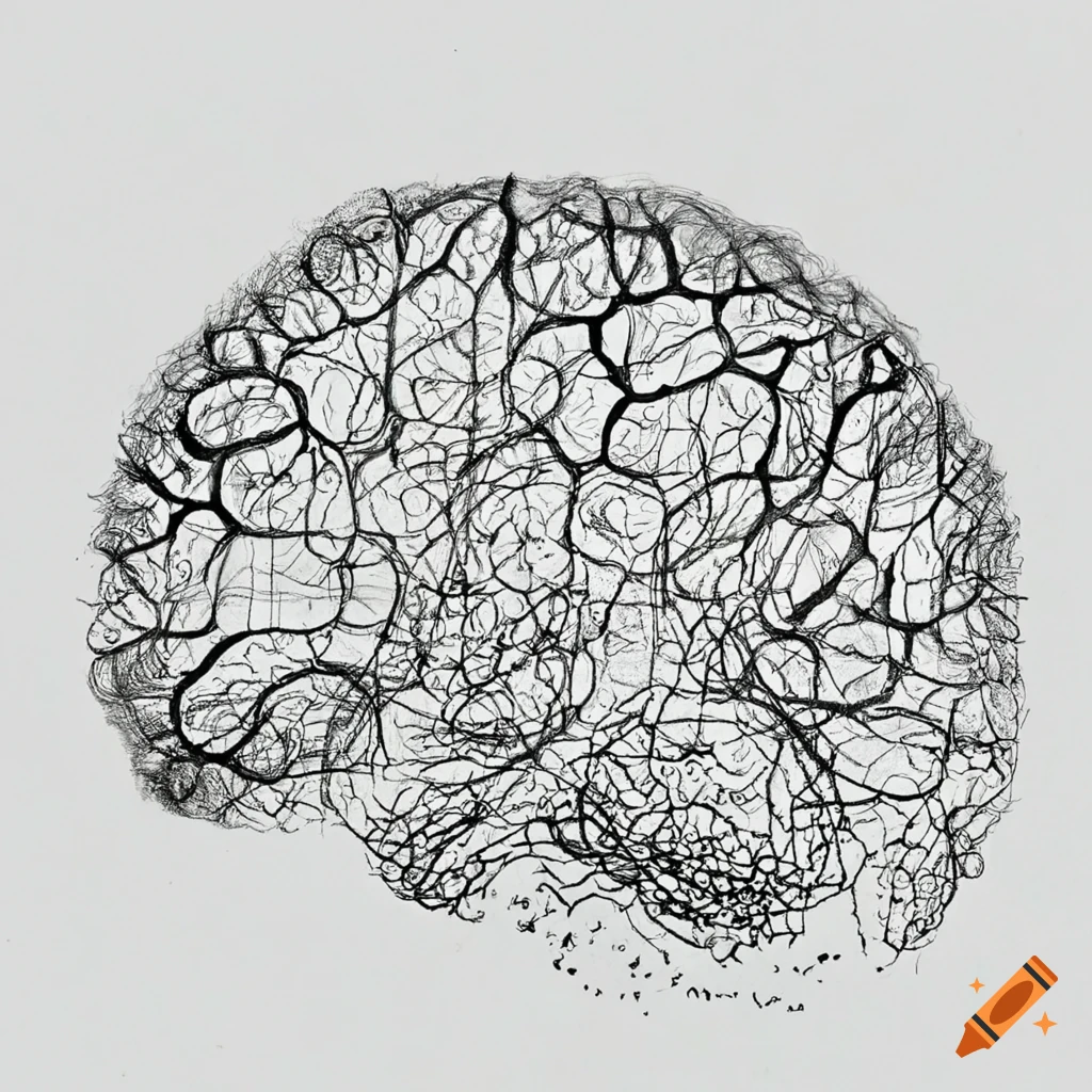 Pencil drawing of interconnected neurons and synapses on Craiyon