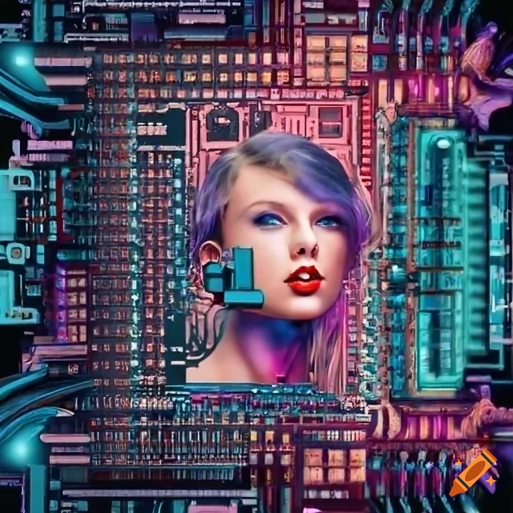 Taylor swift singing on a computer cpu amidst circuits and cables on ...