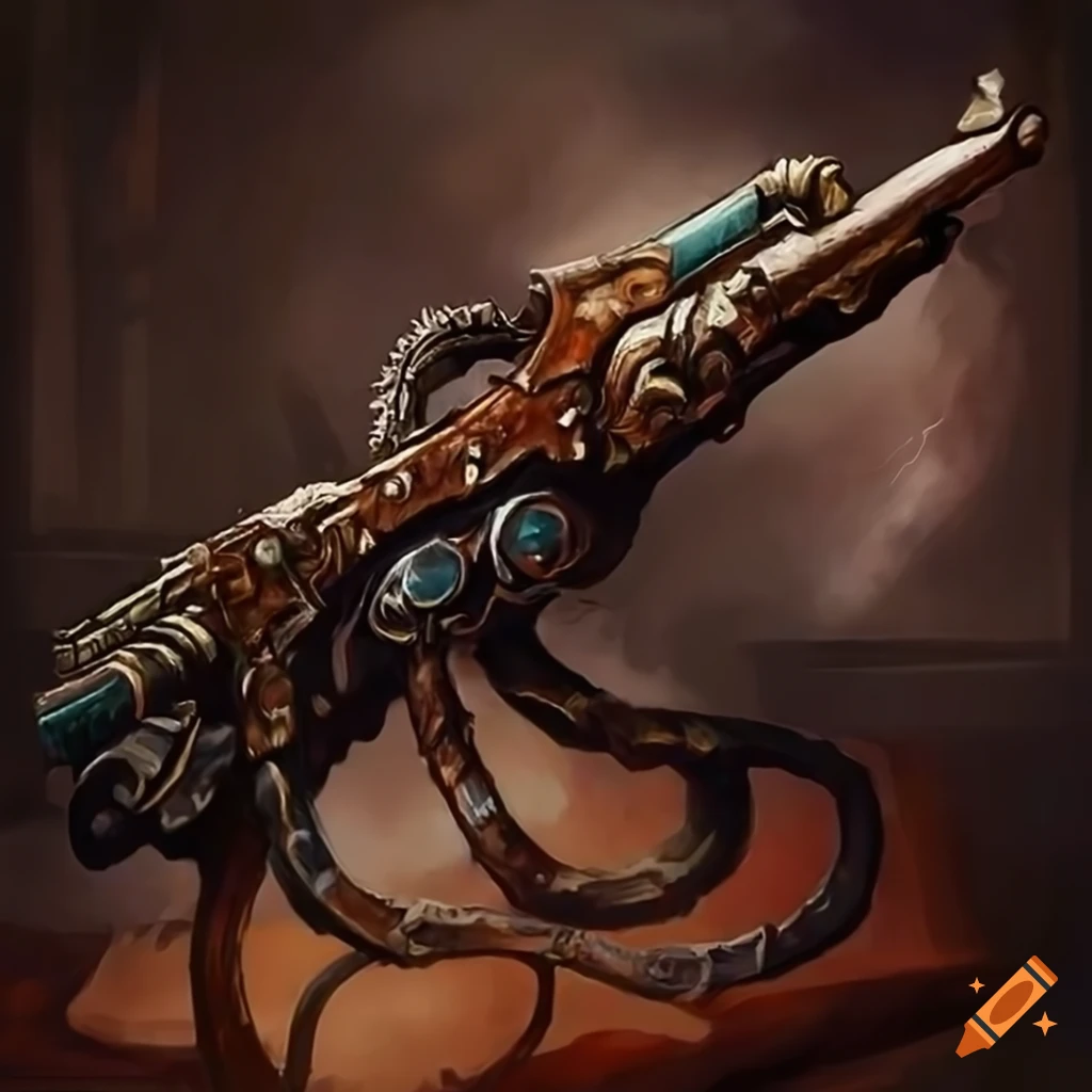 Otherworldly and detailed painting of eldritch-inspired firearms on Craiyon