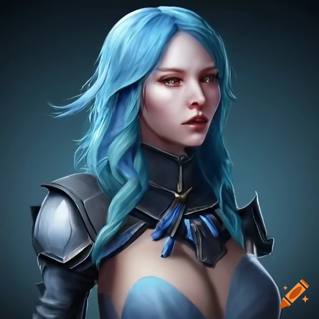 Eladrin female fighter with winter blue hair on Craiyon