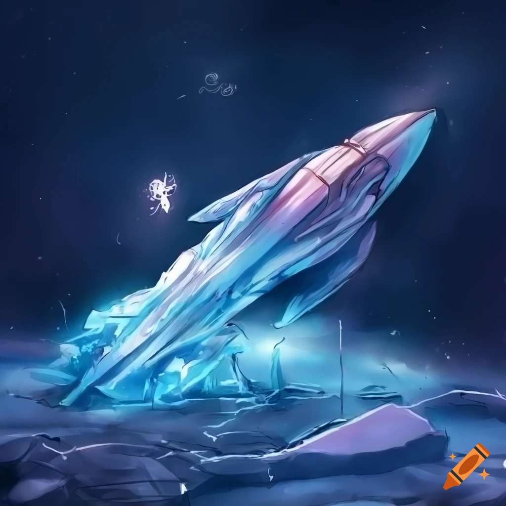 Spaceship made of ice in a yuigoh art style on Craiyon