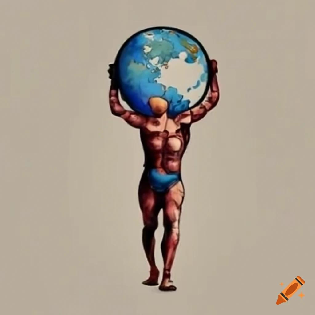 Drawing of the atlas figure holding the world on Craiyon