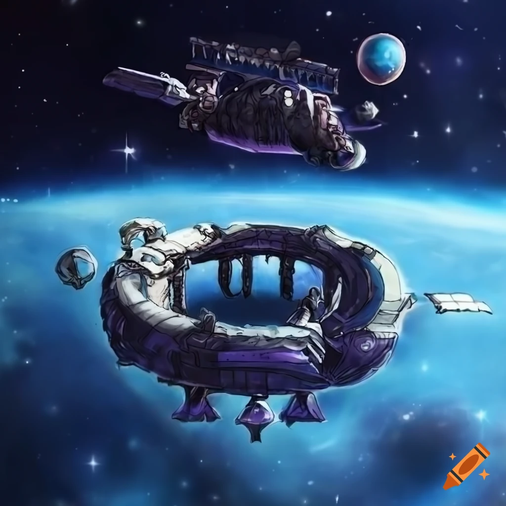 Extraterrestrial space station in a science fiction setting on Craiyon