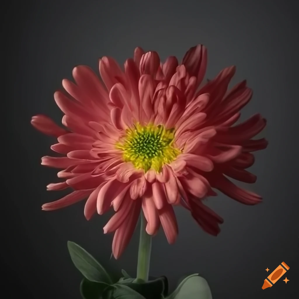 Chrysanthemum flower with stem in photorealistic detail on Craiyon