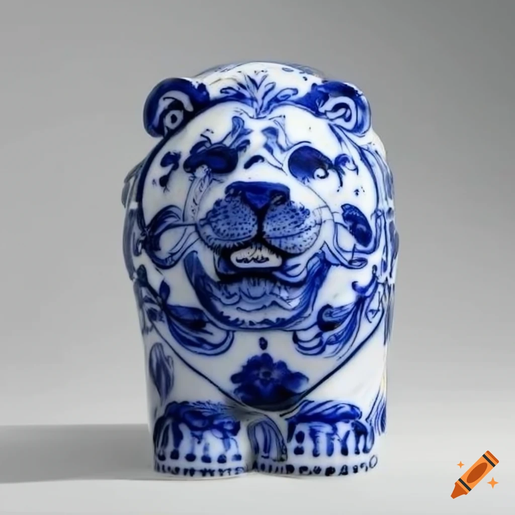 Lion delft blue ceramic china pattern on Craiyon