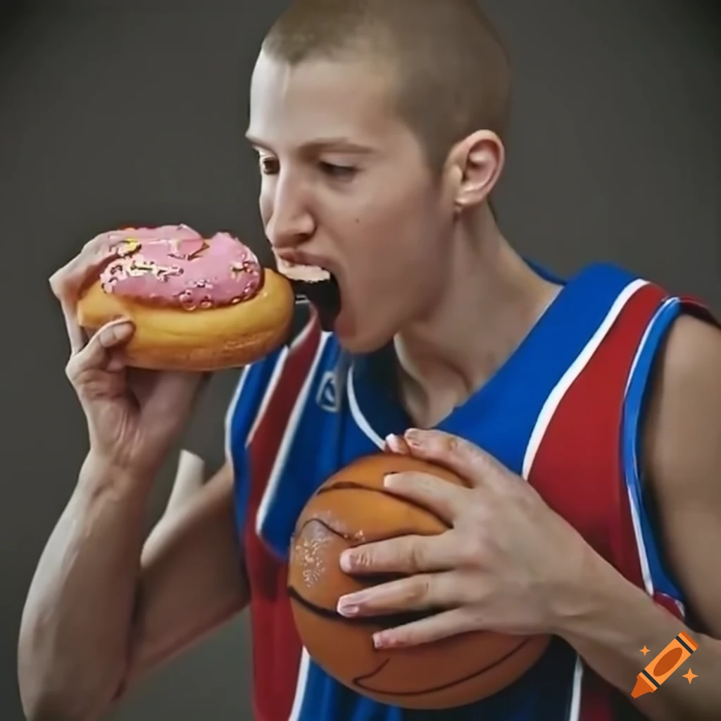 Basketball player enjoying a donut on Craiyon