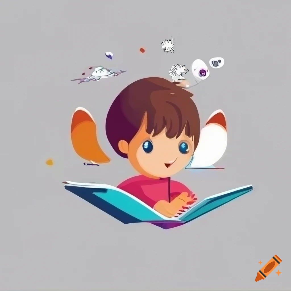 Kid studying with study-related vectors on white background on Craiyon