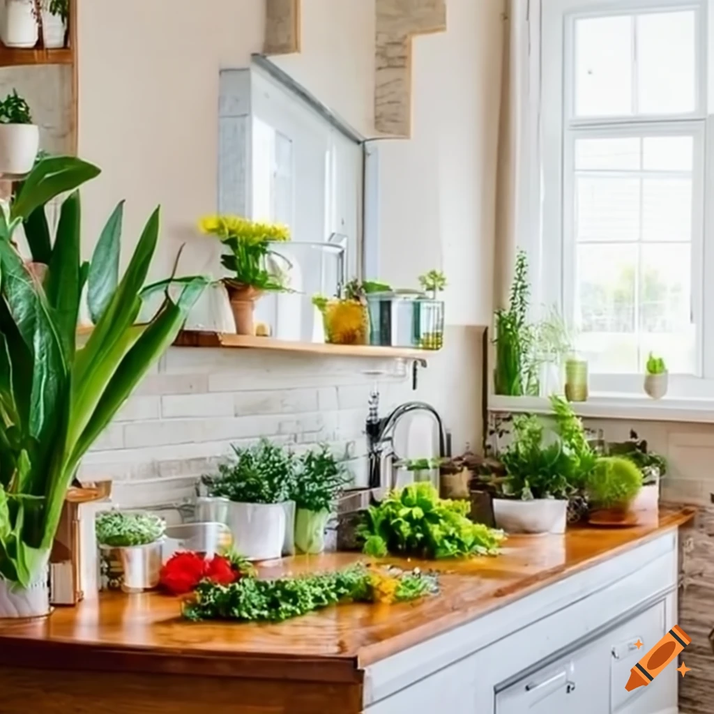 Spring kitchen with flowers and plants, professionally photographed on ...