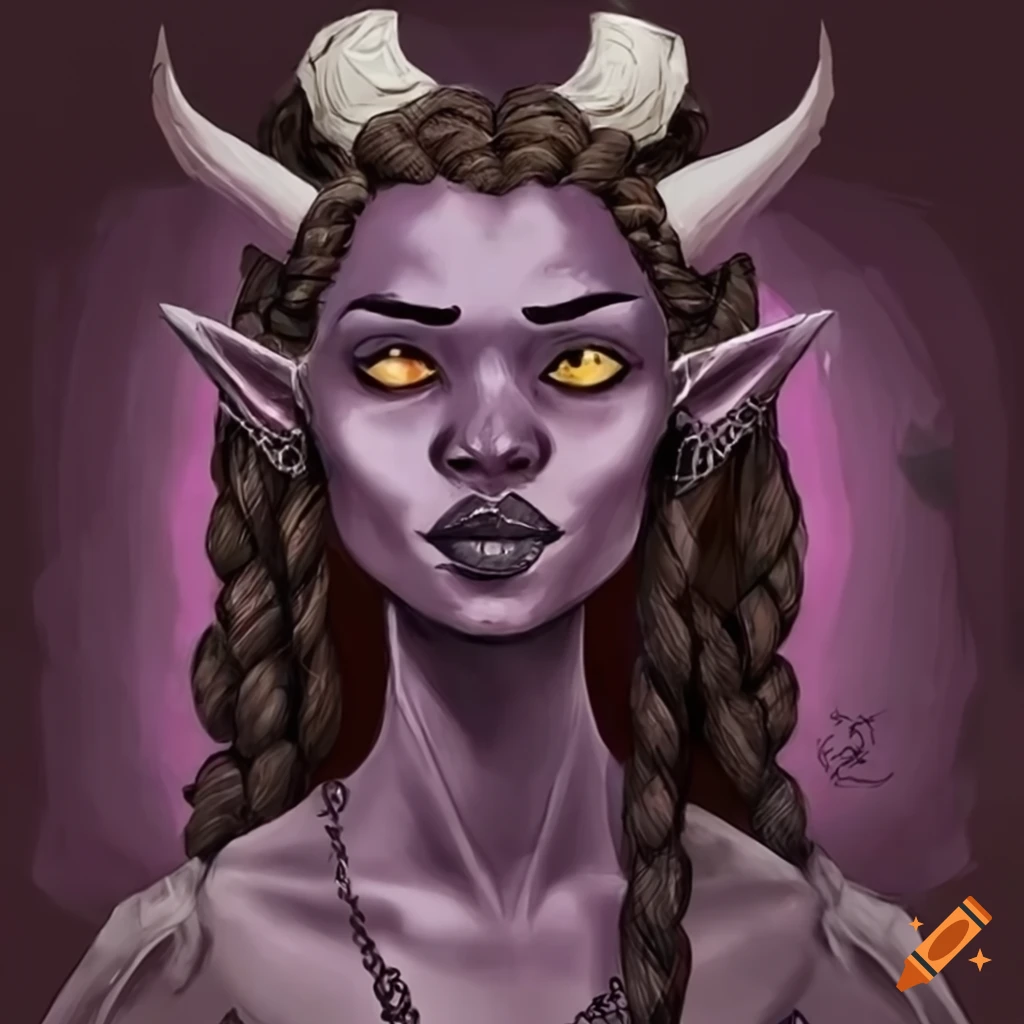 Transgender African tiefling warlock with long box braids on Craiyon