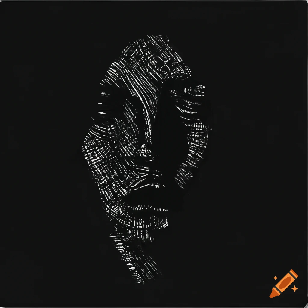 Mysterious figure concealed by darkness with a shrouded face in monochrome on Craiyon