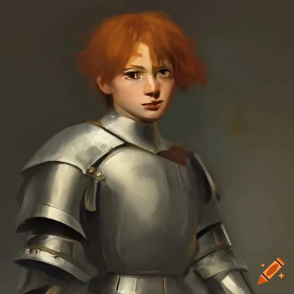 Portrait of a mysterious young man with ginger hair in knight armor on ...