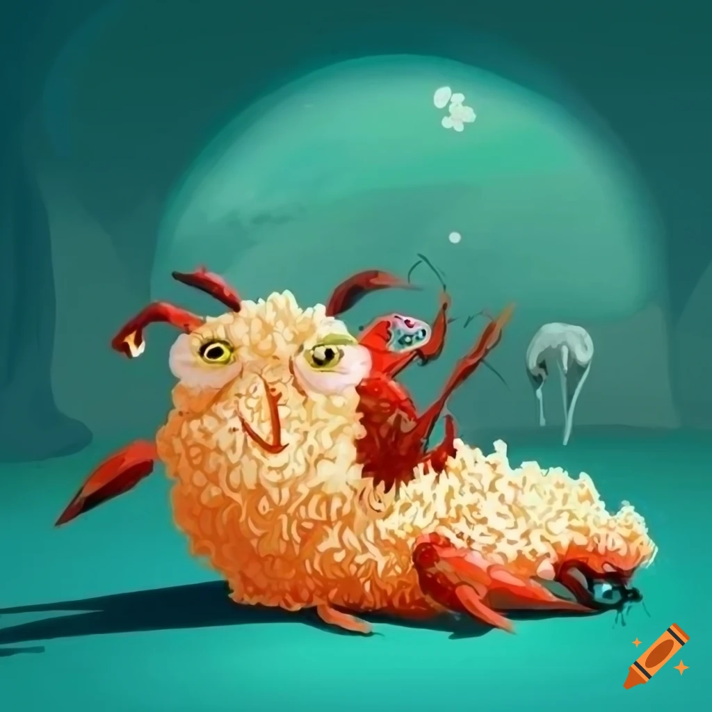 Whimsical sustainable creature - half crab, half sheep, joyfully ...