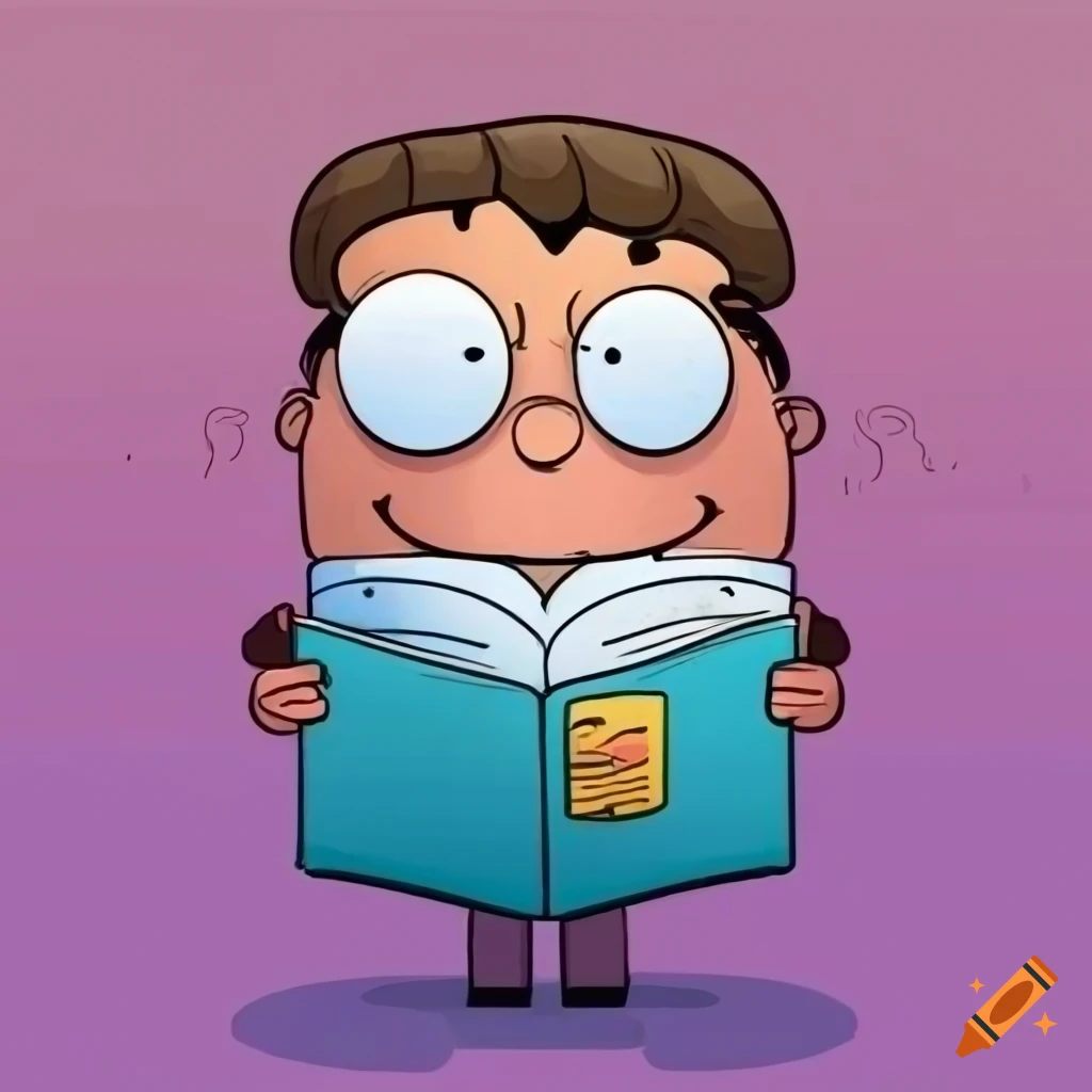 Colorful cartoon illustration of a happy man on a book cover on Craiyon