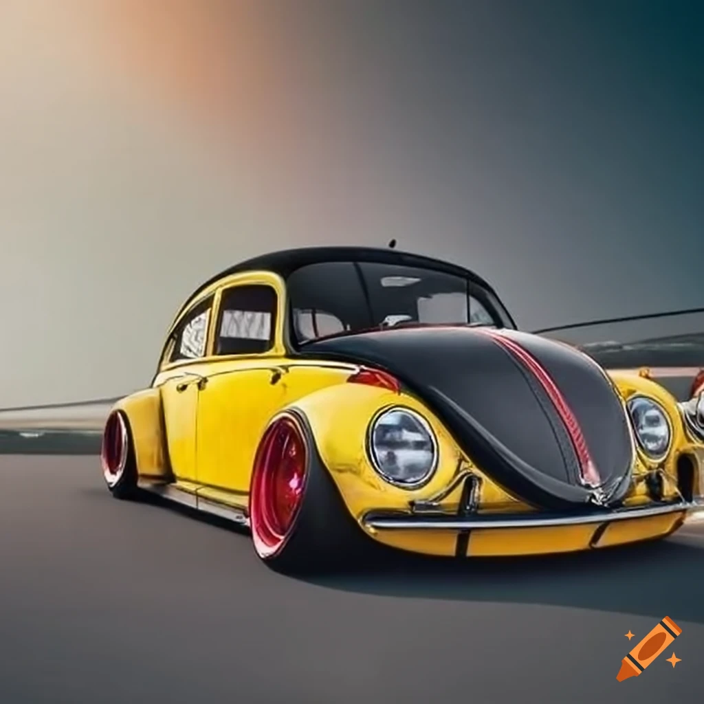 Modified vintage Volkswagen Beetle on a sunlit race track on Craiyon