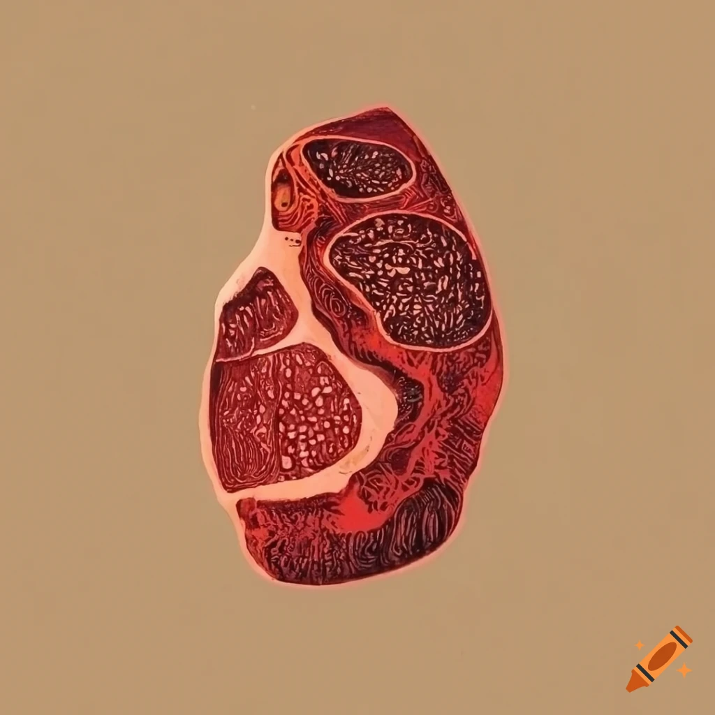 Surreal abstract shapes created with rare meat linocut on Craiyon
