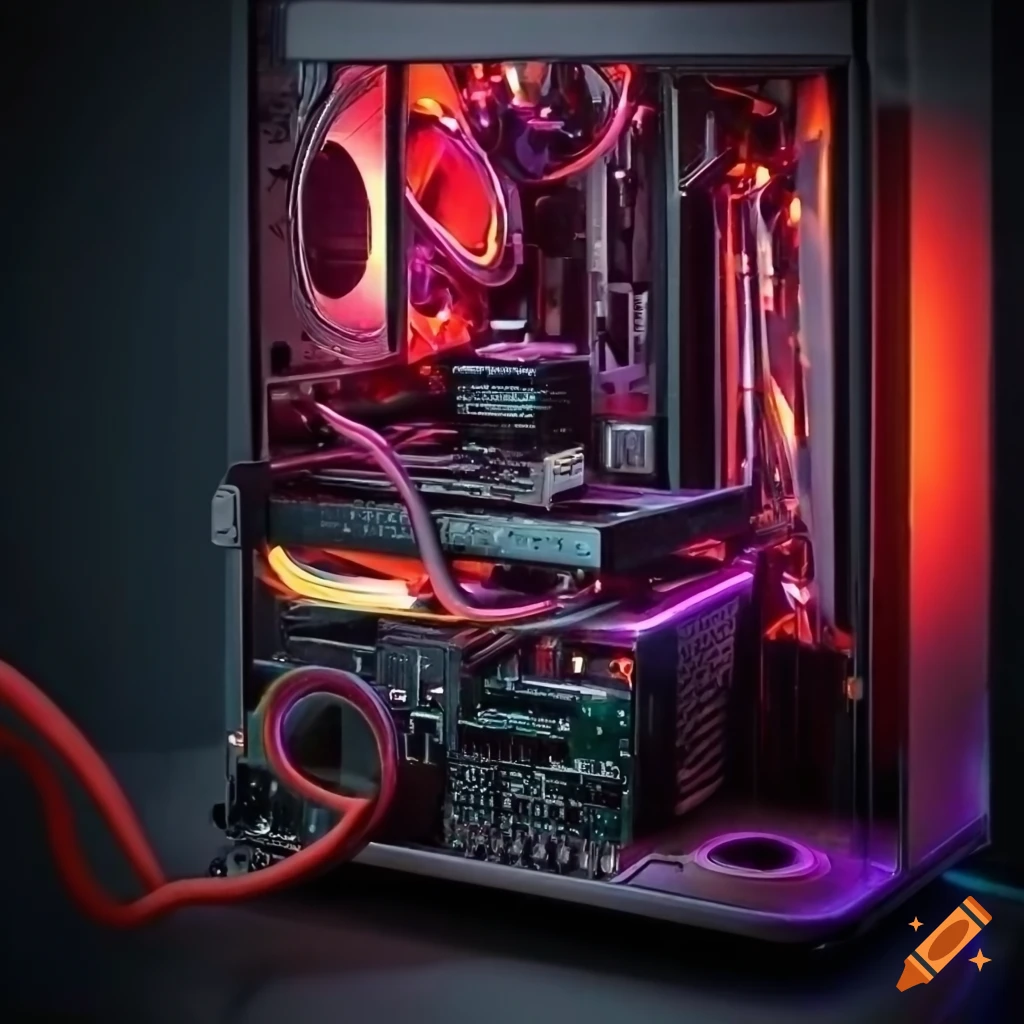 Pc setup with wires inside on Craiyon