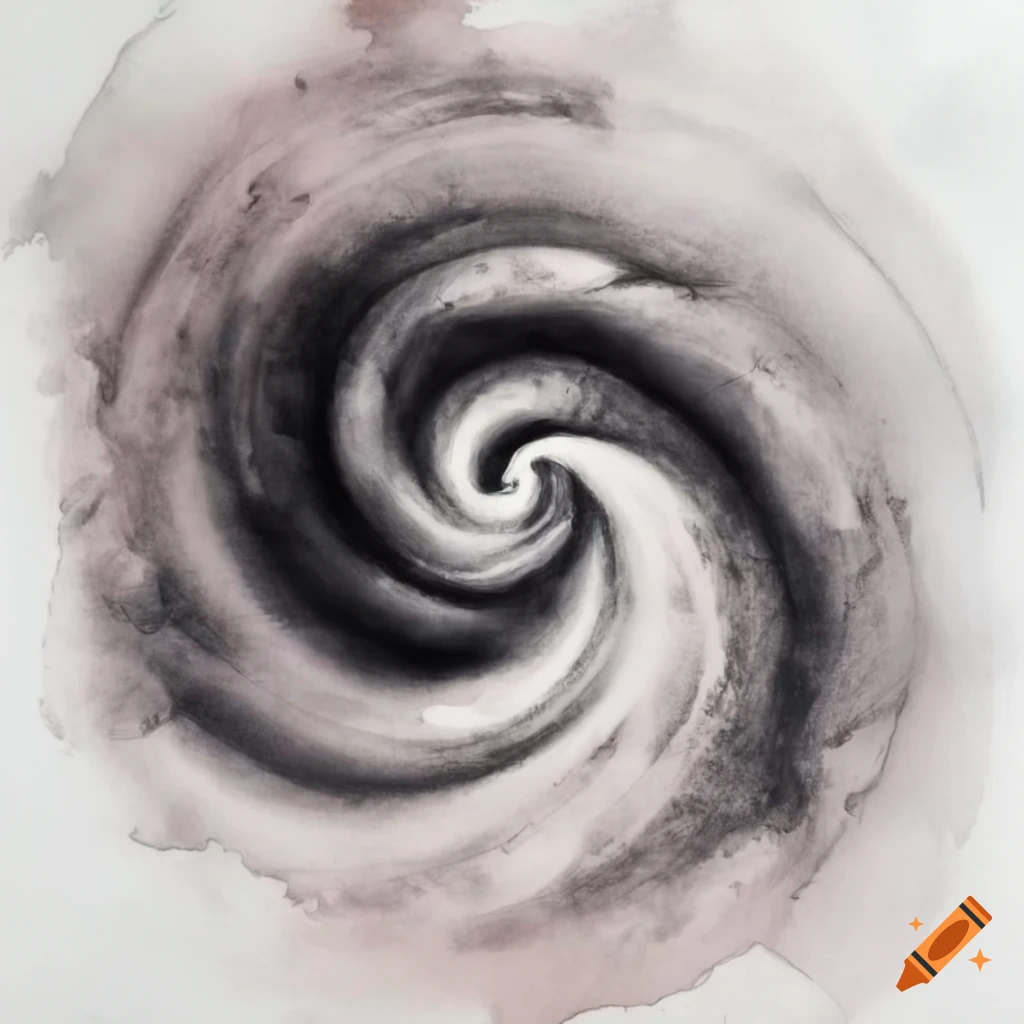 Whirlpool of clouds in charcoal black and white drawing on Craiyon