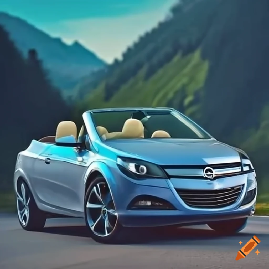 Sleek opel astra h convertible on scenic mountain roads on Craiyon