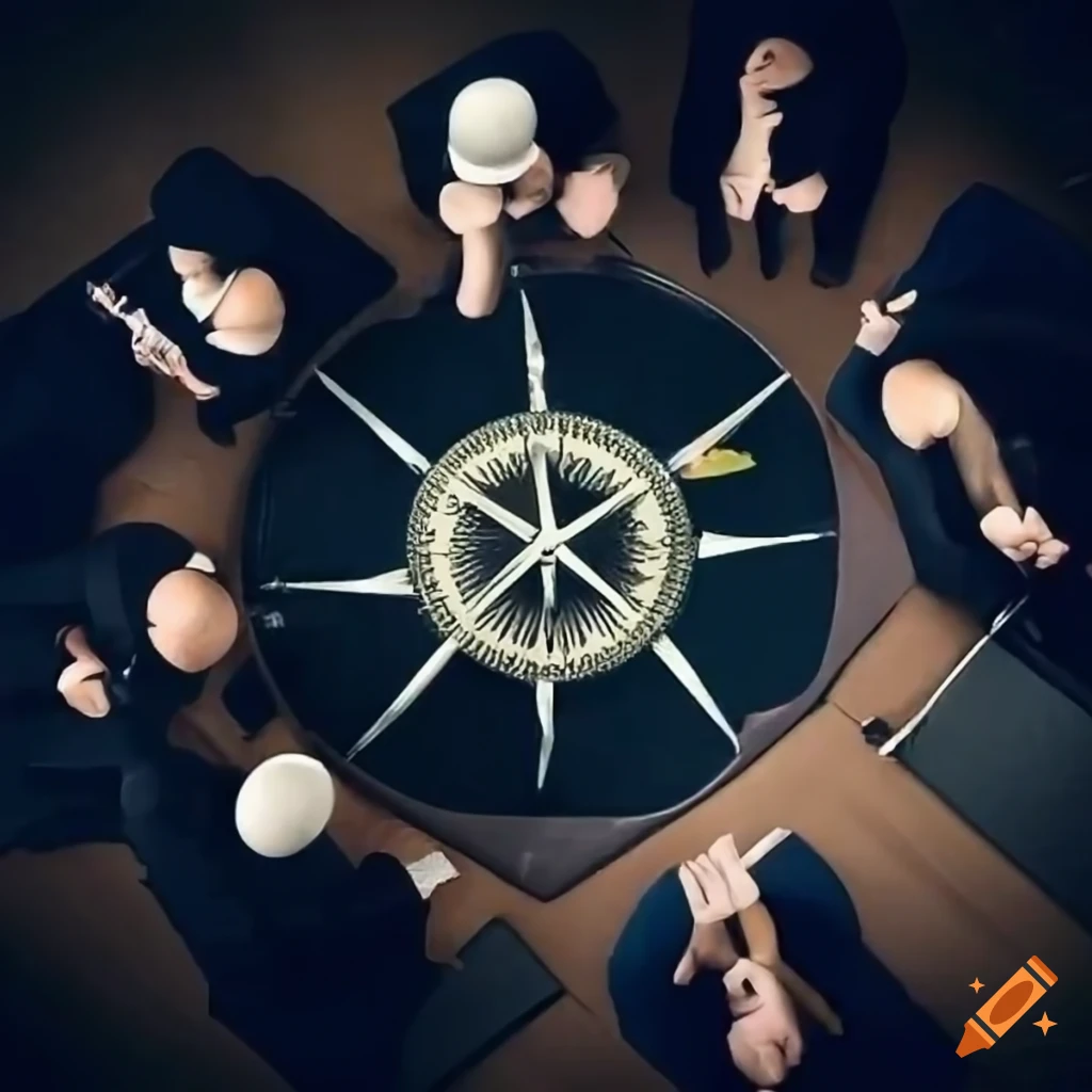 Compass and figures symbolizing leadership and teamwork in project ...