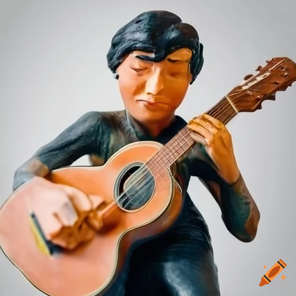 Clay figure of a man playing an acoustic guitar on Craiyon