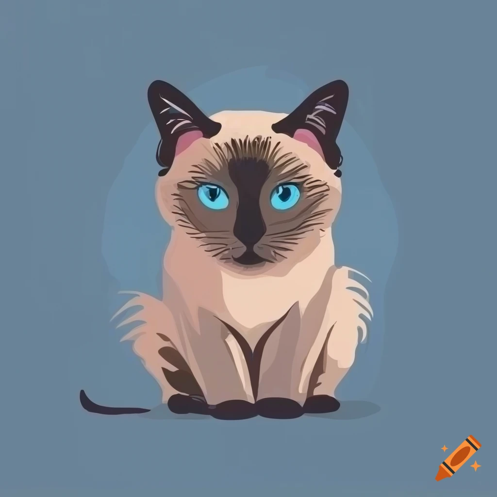 Fluffy blue-point Siamese kitty in playful pose with striking blue eyes on Craiyon