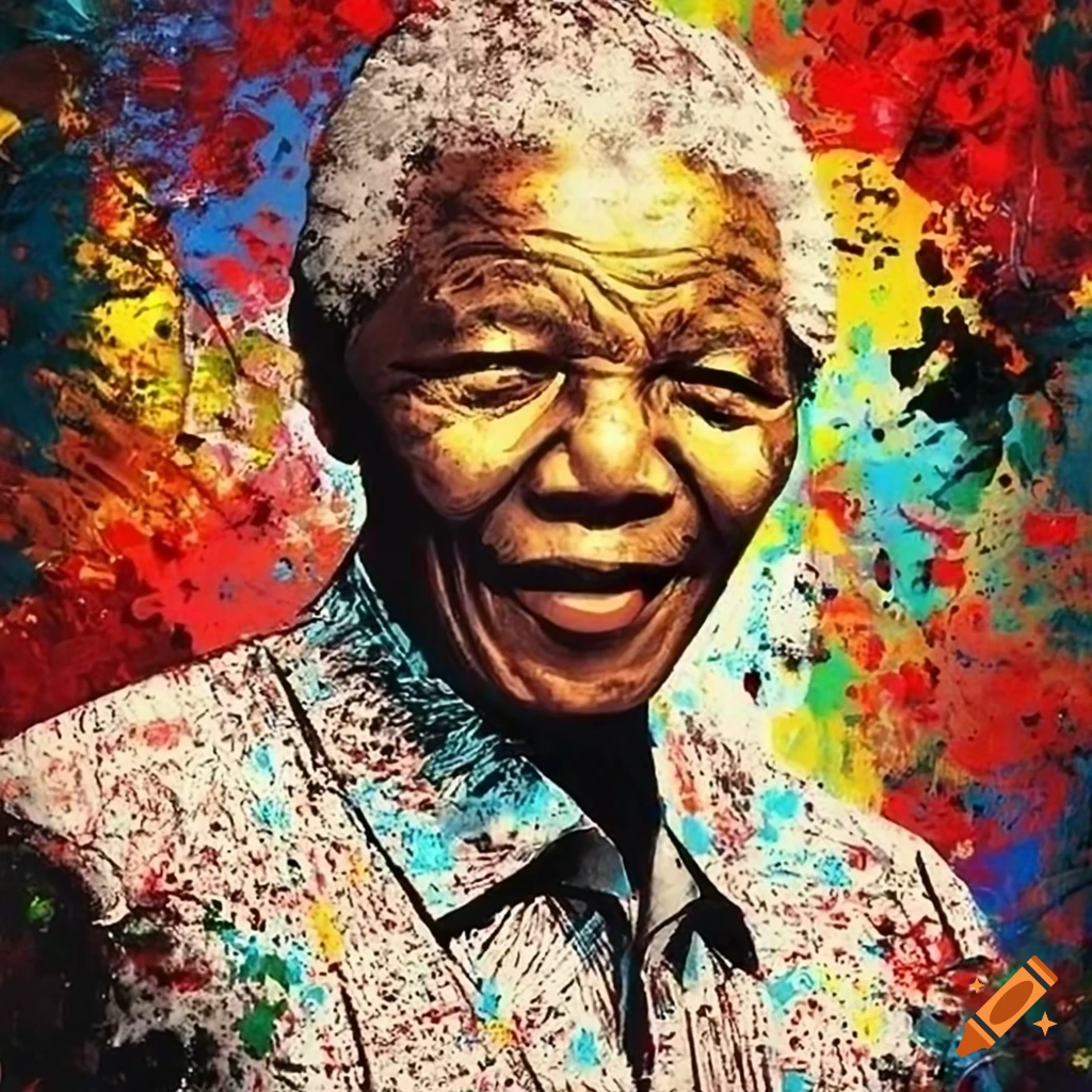 Oil painting of nelson mandela in a splatter art style on Craiyon