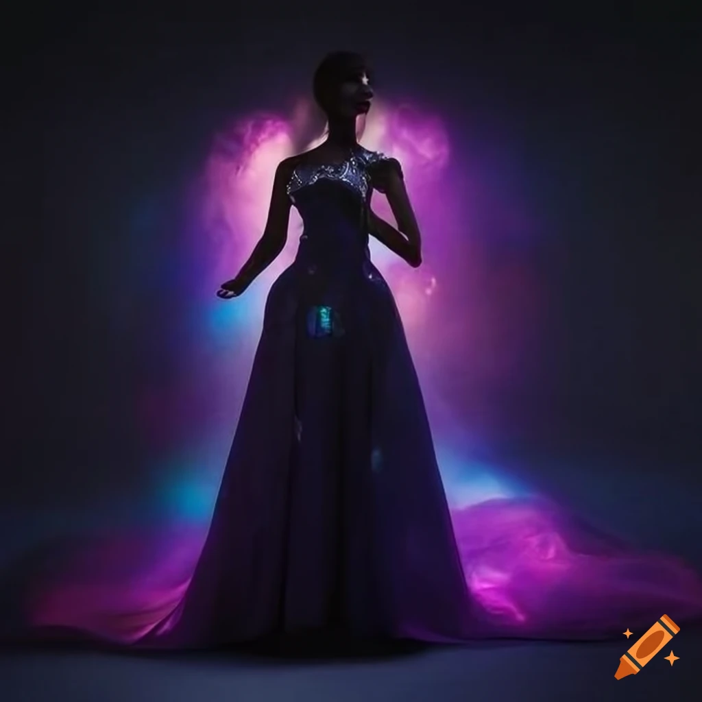 Armored wedding dress in cosmic colors on Craiyon