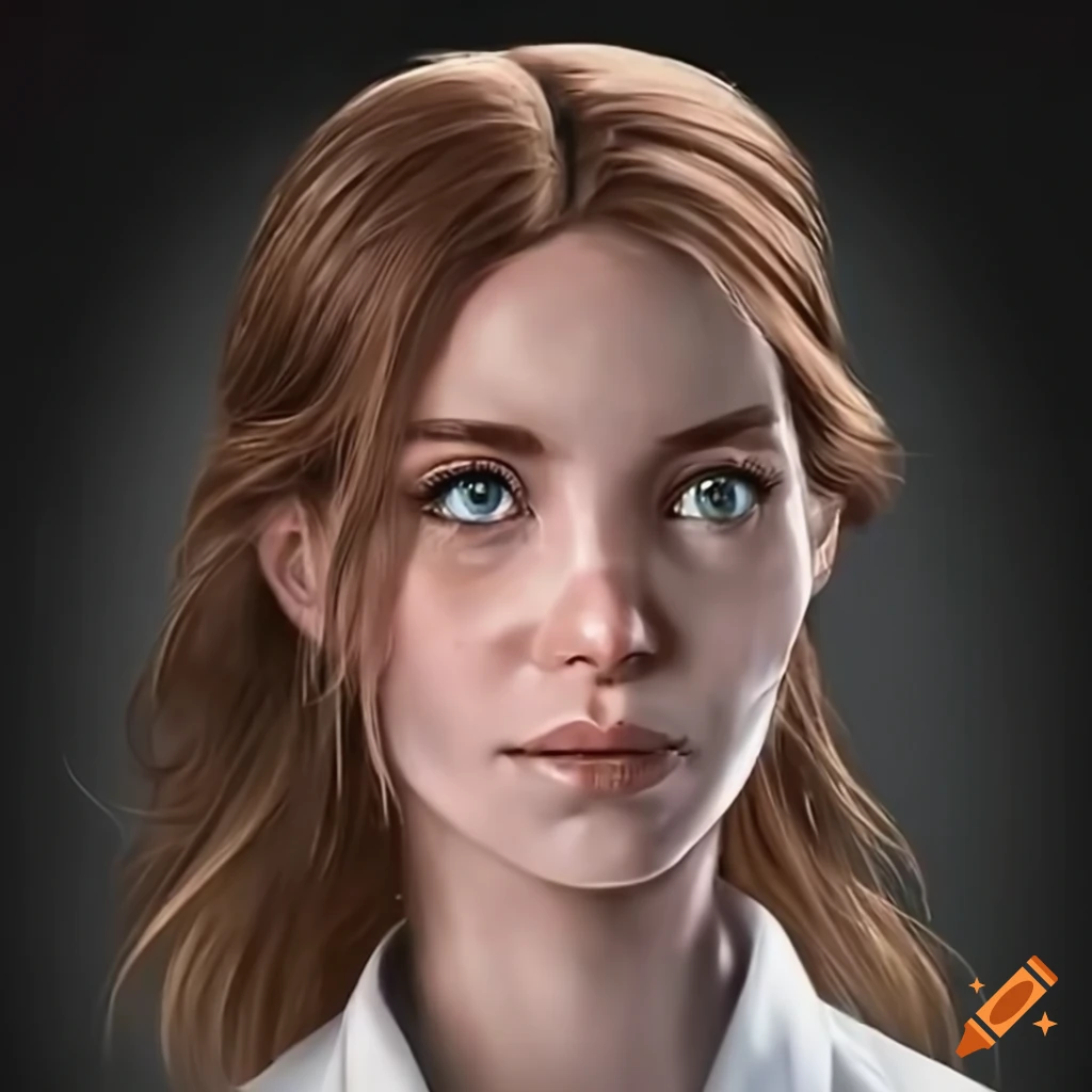 Woman in lab coat in ai lab setting, brown hair and eyes on Craiyon