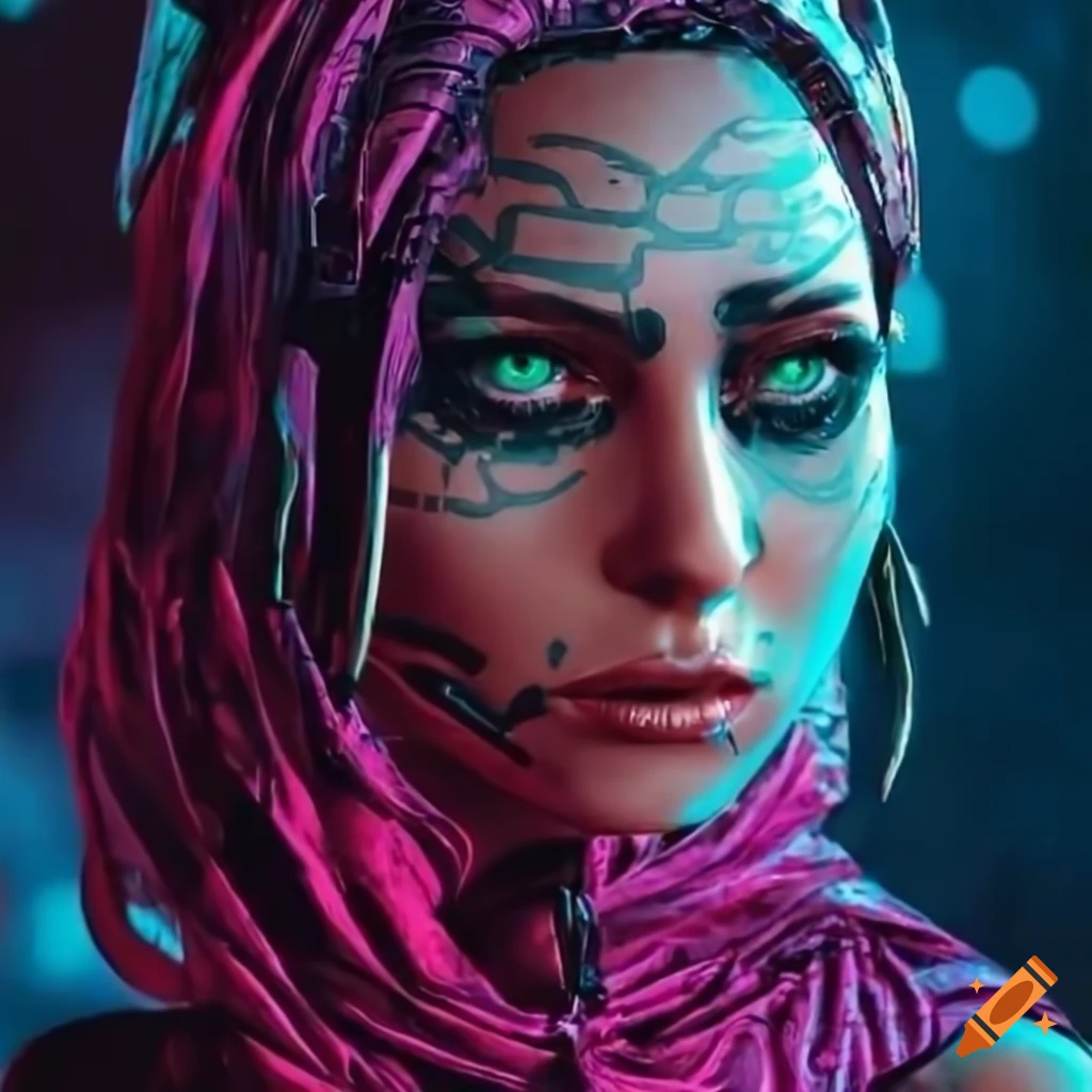 Arabic cyborg woman in a cyberpunk usa on Craiyon