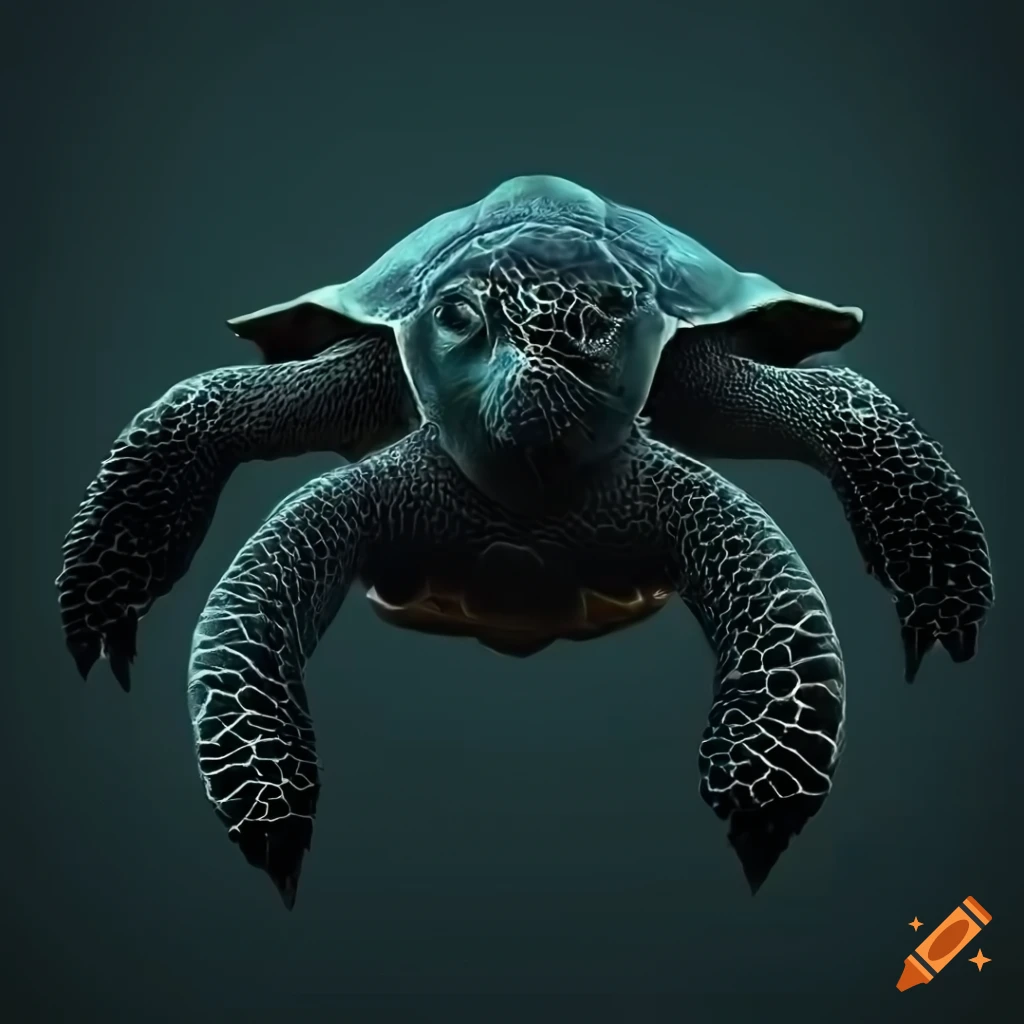 Black turtle in a mystical pose against a plain background on Craiyon