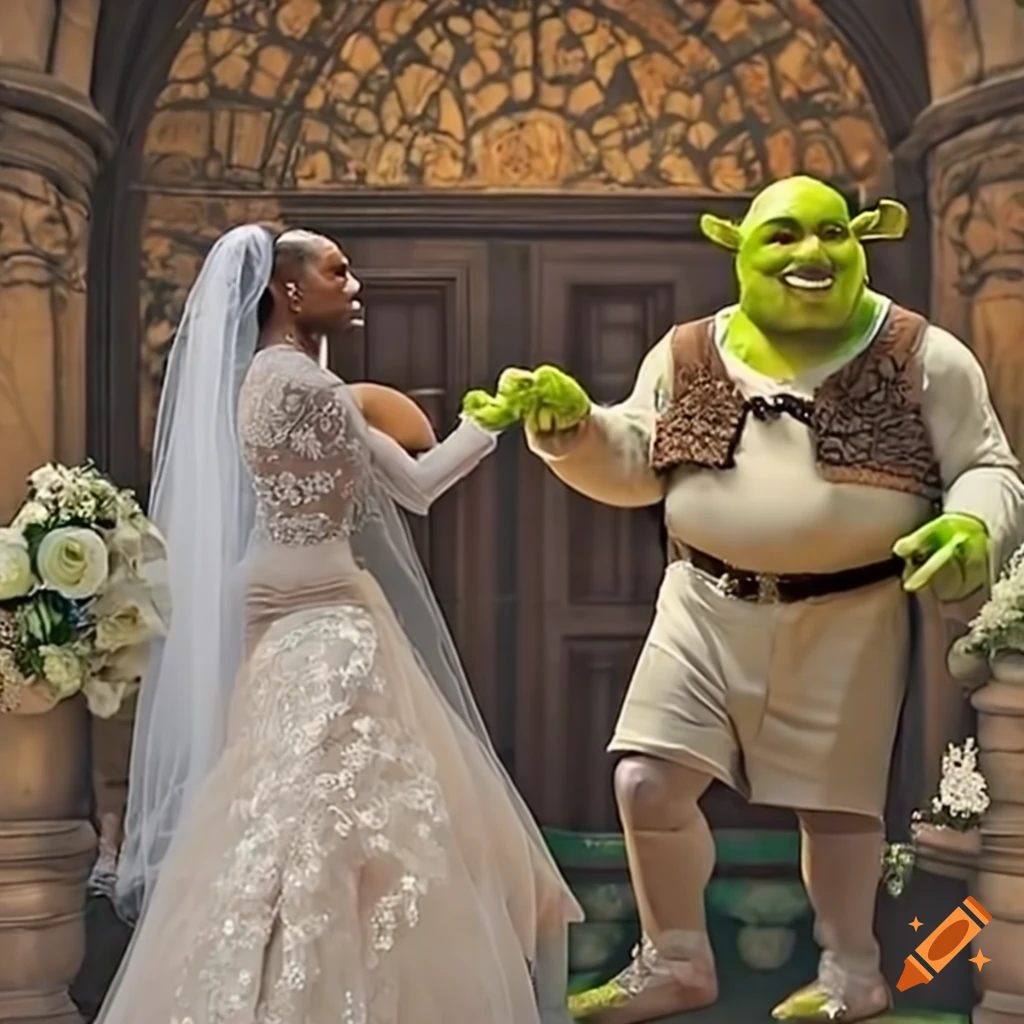 Kanye west and shrek getting married on Craiyon