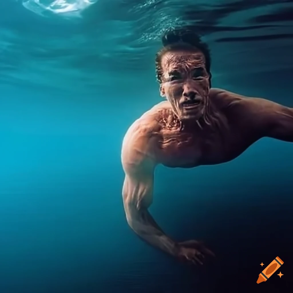 Arnold Schwarzenegger swimming in the Arctic Ocean on Craiyon