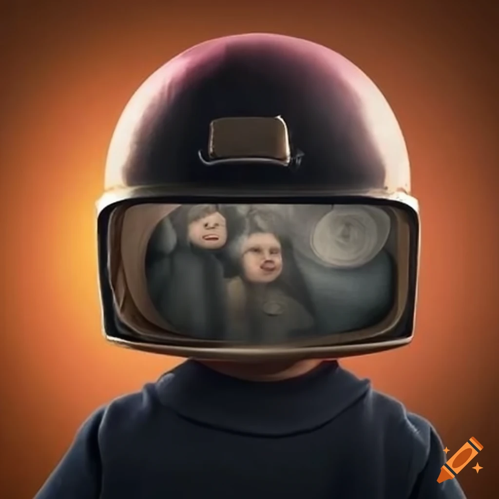 Creative artwork of a child with a tv set helmet on Craiyon