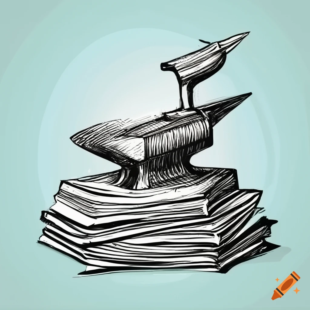 Open book on an anvil in a vector sketch on Craiyon