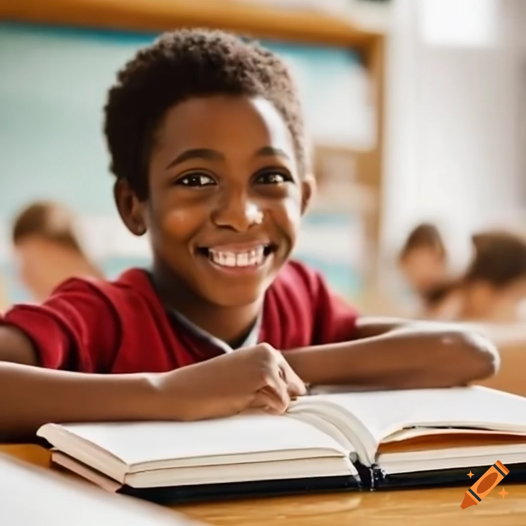 Smiling student in a classroom on Craiyon