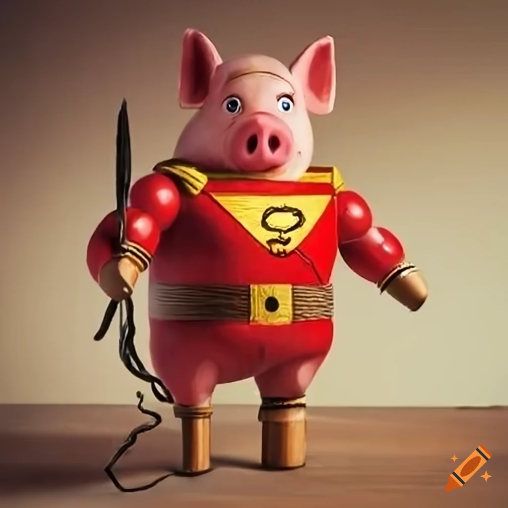 Super pig marching with wooden soldiers on Craiyon