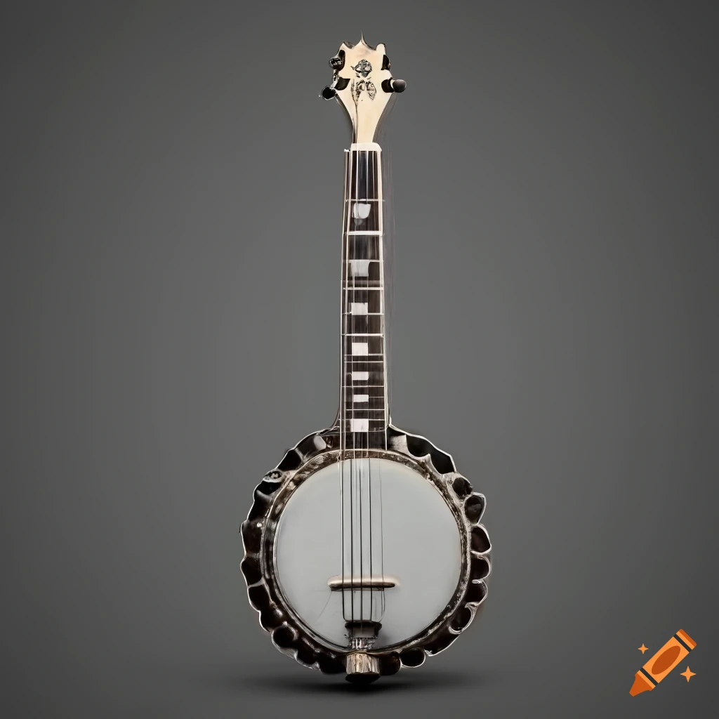 Vintage banjo in black and white render on Craiyon